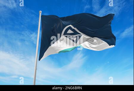 official flag of Proposed Taiwan the Formosa at cloudy sky background ...