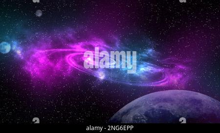 Amazing illustration of galaxy with stars and planets, banner design ...
