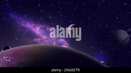 Amazing illustration of galaxy with stars and planets, banner design ...