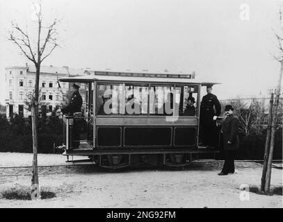 The first electric streetcar, 1881 Stock Photo - Alamy