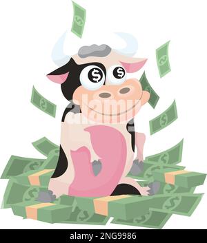 A cartoon vector illustration of the saying cash cow. A cute cow ...