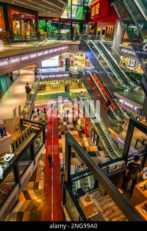 Funan Mall Interior with a rock climbing facility in the centre of the ...