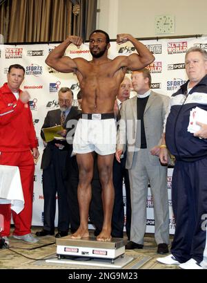 American boxer Jeff Lacy makes his point at a press conference in ...