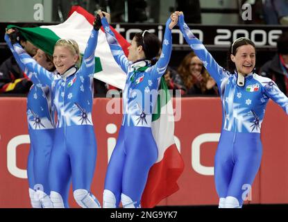 From left, Italy's Mara Zini, Marta Capurso and Katia Zini celebrate ...