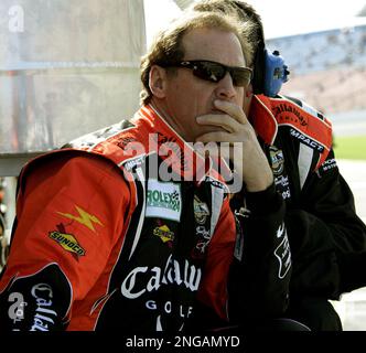 Rusty Wallace waits in the pit area before going out on the track to ...