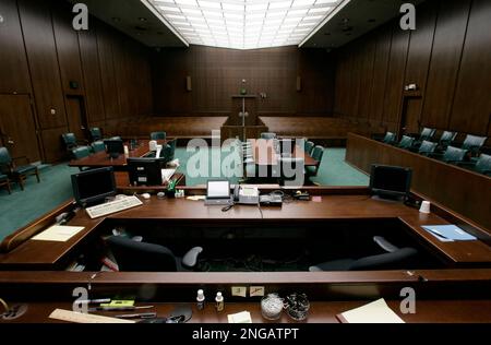 Interiors of Judge Sim Lake's courtroom at the Robert Casey Federal ...
