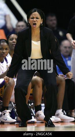 LSU head coach Pokey Chatman directs her team against Duke during the ...