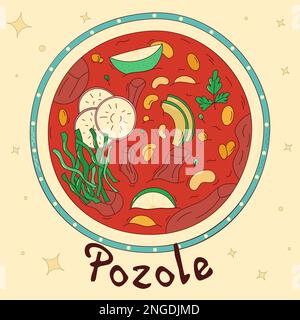 Cartoon Pozole Mexican soup vector illustration. Traditional Mexican ...