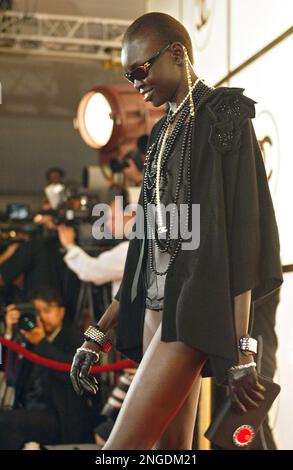 Sudanese supermodel Alek Wek presents fashion by Bogner at the ...
