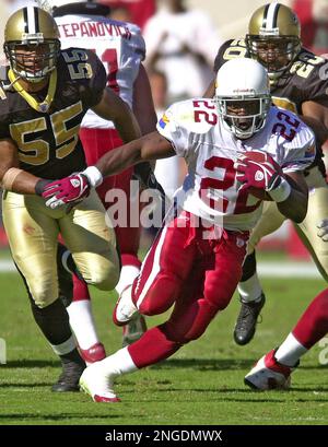 Arizona Cardinals runningback Emmitt Smith laughs after throwing his ...