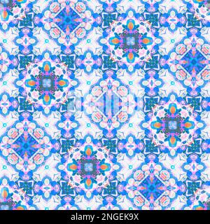 Washed Red Blue blur white vibrant watercolor batik azulejos tile ...