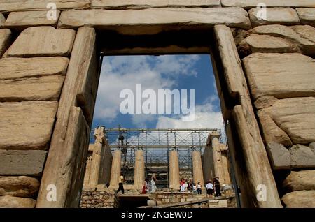 The Beule Gate is the entrance to the Acropolis in Athens, Greece Stock ...