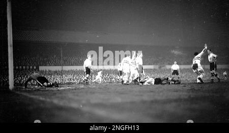 Wolverhampton Wanderers v Honved FC Billy Wright celebrates a 3-2 ...
