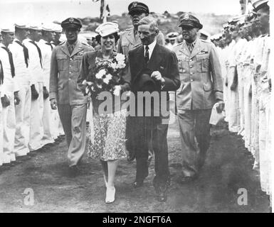 General Douglas MacArthur with his wife Jean and son Arthur IV as they ...