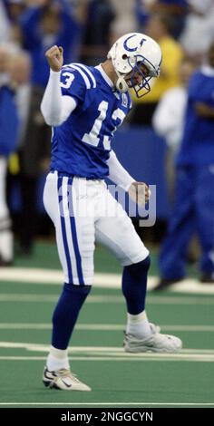 Indianapolis Colts kicker Mike Vanderjagt (13) reacts after missing a ...