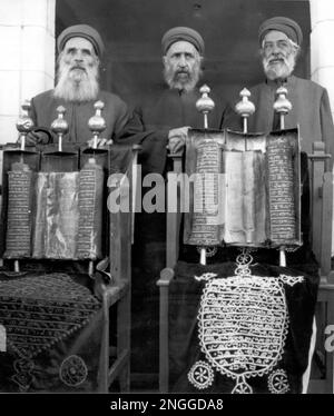 Samaritan High Priest and ancient scroll. 1950, Middle East Stock Photo ...