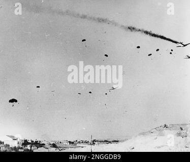The German Invasion of Crete, May 1941 A blazing German troop-carrier ...