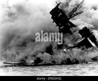 USS Arizona battleship sinking during the battle of Pearl Harbor ...