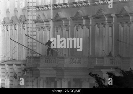 Members of the Special Air Service (SAS) on the first floor balcony at ...