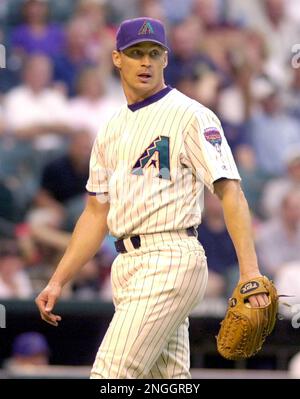 Todd Stottlemyre of the Arizona Diamondbacks in the dugout before a ...