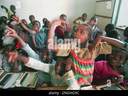 Rwandan primary school children in their classroom, Nyamata, Rwanda ...