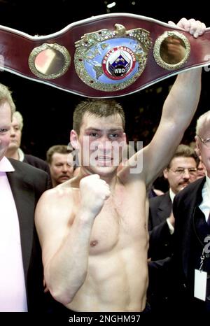 Spanish boxer Venti Alejendro Lakatos lies on the ground after being ...