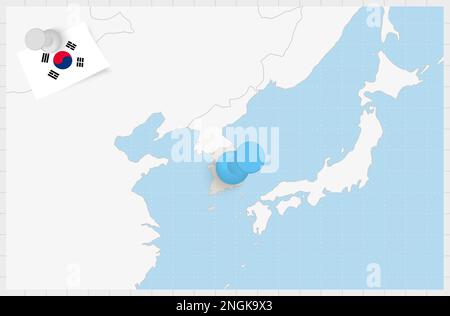 South Korea map pin flag icon. South Korean pennant map marker on a ...