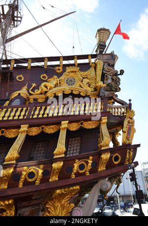 Galeone old wooden ship in a summer day in Genoa, Italy Stock Photo - Alamy