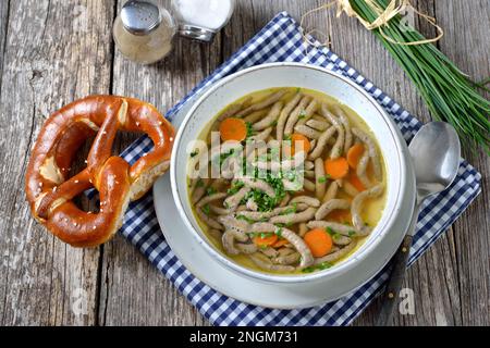 Bavarian, Swabian and Austrian dish: liver spaetzle in a beef soup ...