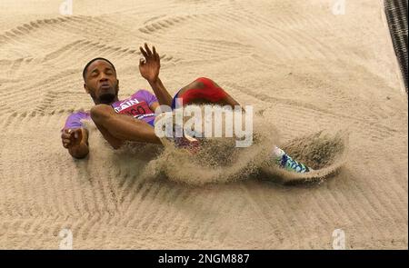 Reynold Banigo in action during the Men's Long Jump during day one of ...