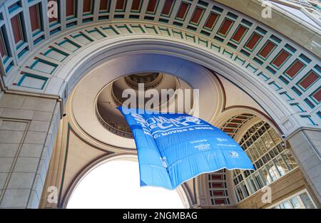 The six-story arch at Rowes Wharf Building shelters a public plaza at ...