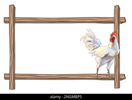 Wooden frame with farm chickens. High quality illustration Stock Photo ...