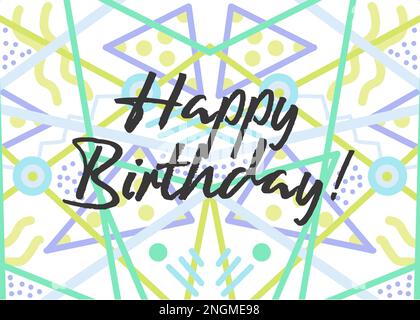 Colorful Retro Happy Birthday Card, Geometric Abstract Illustration ...