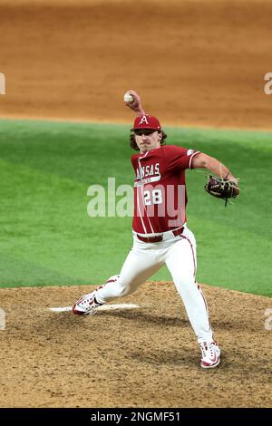 February 17, 2023: Razorback pitcher Cody Adcock #49 delivers a pitch ...