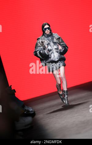 A model walks the runway during the Custo Barcelona Fall/Winter 2025 ...