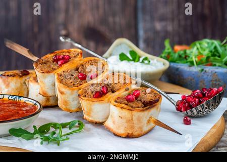 Traditional Turkish Cuisine Sarma Beyti Kebab. Turkish and Arabic ...