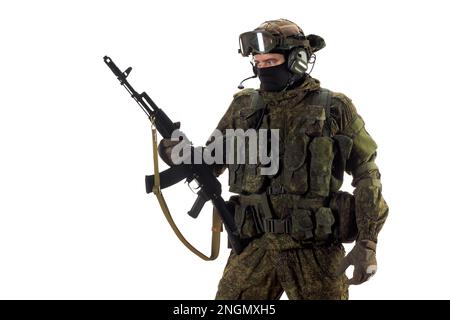 Russian mercenary soldier with AK-74 in his hand. Professional special ...