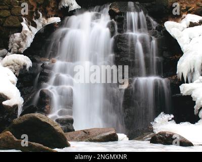 Mysterious Silky Waterfall and Wet Rocks in Forest Landscape Stock ...