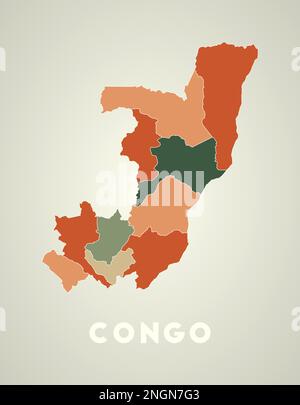 Congo map. Country poster with regions. Old grunge texture. Shape of ...