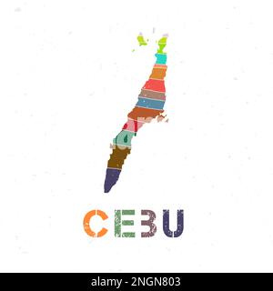 Cebu map. Map of the island with beautiful geometric waves in red and ...