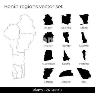 Benin country silhouette. Set of 3 high detailed maps. Solid black ...