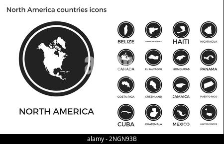 The World countries icons. Black round logos with world countries maps ...
