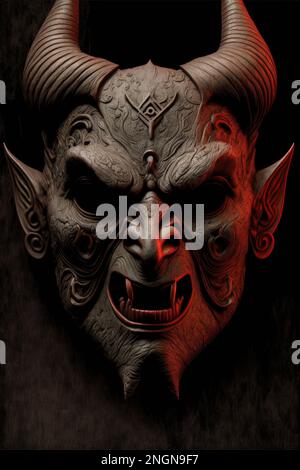 A menacing European demon mask, featuring dark colors and intricate ...