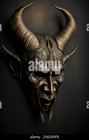 A menacing European demon mask, featuring dark colors and intricate ...