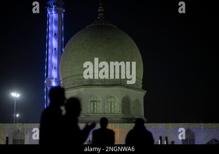 A view of illuminated Hazratbal Shrine on the occasion of Shab-e-Miraj ...