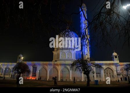 A view of illuminated Hazratbal Shrine on the occasion of Shab-e-Miraj ...