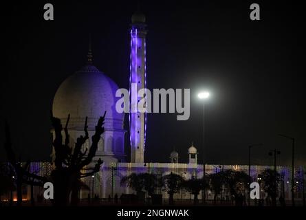 A view of illuminated Hazratbal Shrine on the occasion of Shab-e-Miraj ...