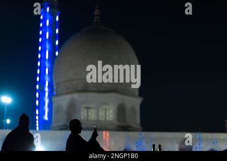 A view of illuminated Hazratbal Shrine on the occasion of Shab-e-Miraj ...