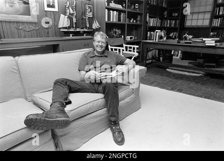 Jimmy Carter relaxes in his study at home in the family's Plains ...