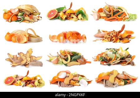 Set with organic waste for composting on white background. Banner ...